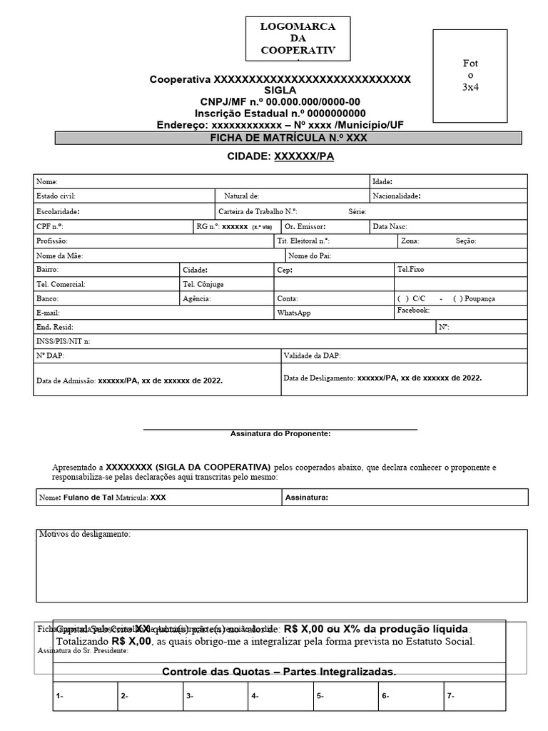 MODELO - FICHA DE MATRÍCULA | PDF | Governo e personalidade | Brasil