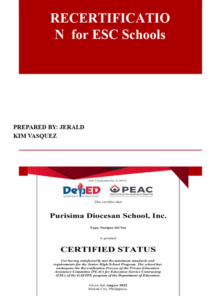 Certification For ESC Schools 1 | PDF | Certification | Evaluation