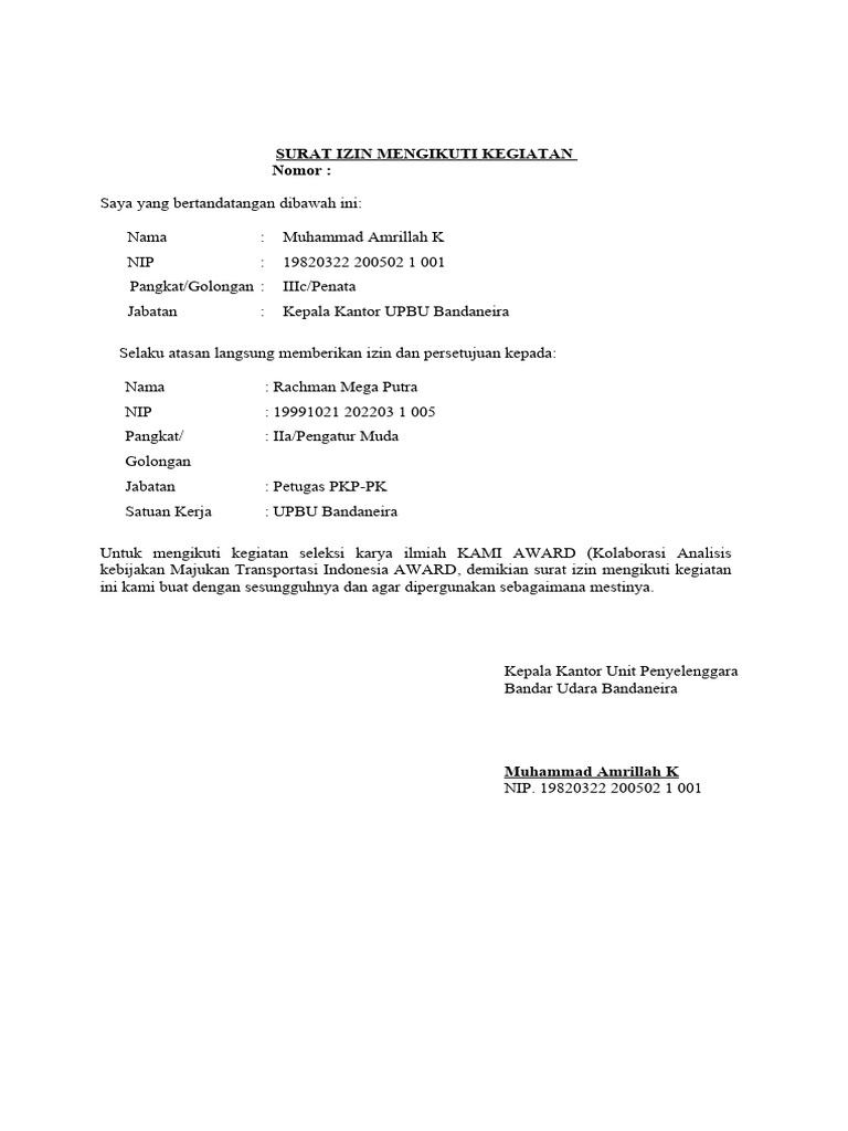 Contoh Surat Izin Atasan Langsung Bagi PNS | PDF Contoh Surat Izin Atasan Langsung Bagi PNS | PDF