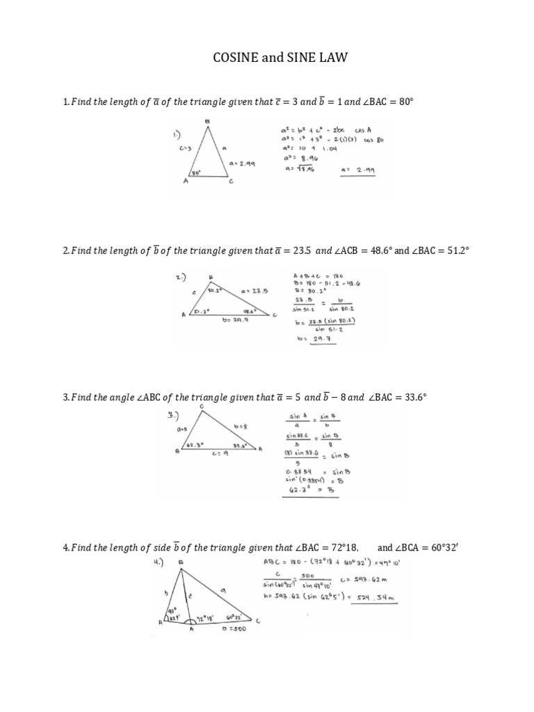 Sine and Cosine Law Applications | PDF