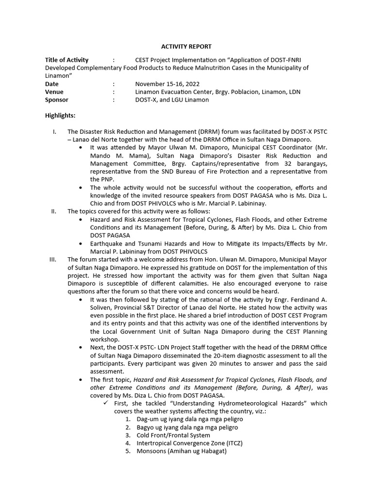 dost-pinoy-training-activity-report-pdf-natural-hazards-disasters