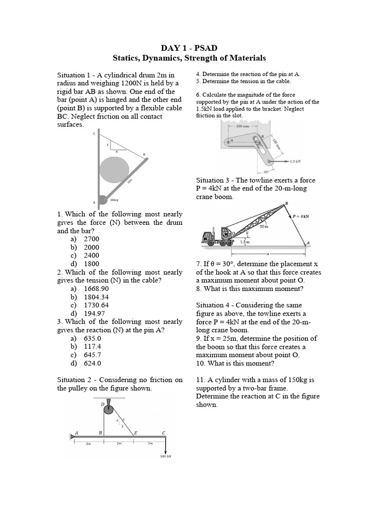 DAY 1 - Statics, Dynamics, Strength of Materials | PDF | Bending ...