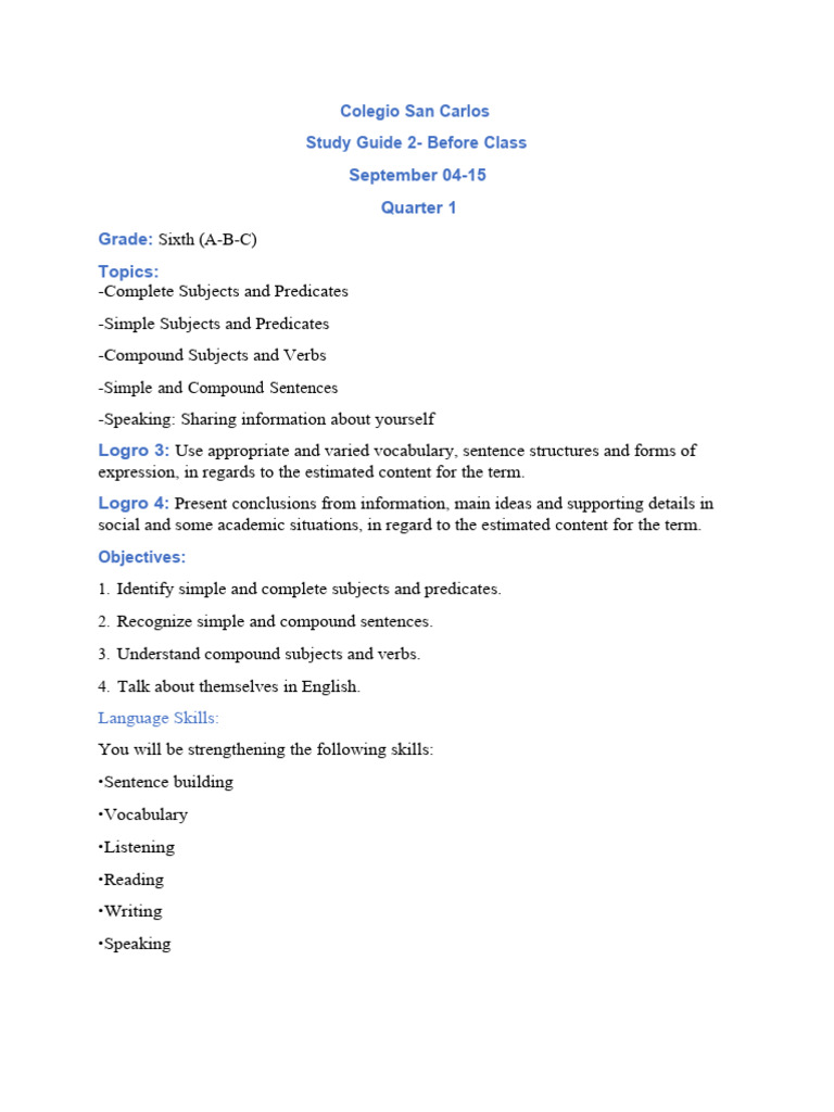 English - Study Guide 02 - Before Class | PDF | Subject (Grammar ...