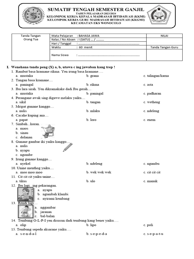 Soal STS Bhs Jawa Kls 1 | PDF