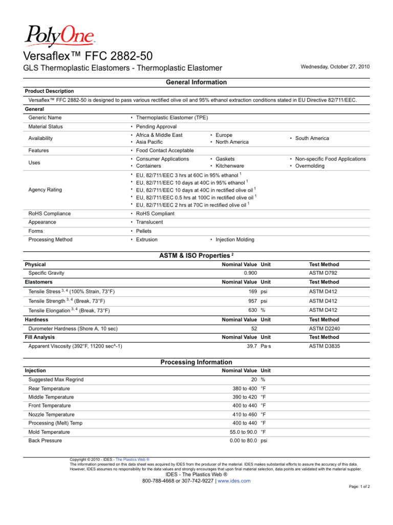 Versaflex FFC 2882-50 | Download Free PDF | Plastic | Polymers