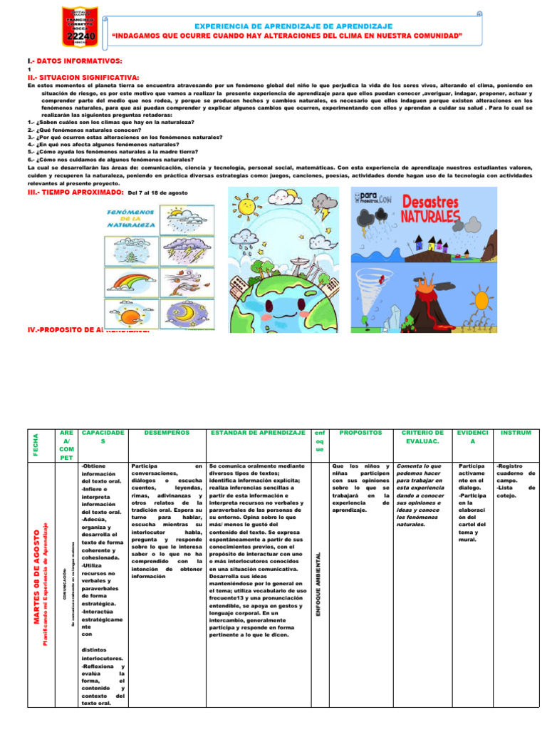 Actividades de Fenómenos Naturales Preescolar | PDF | Aprendizaje ...