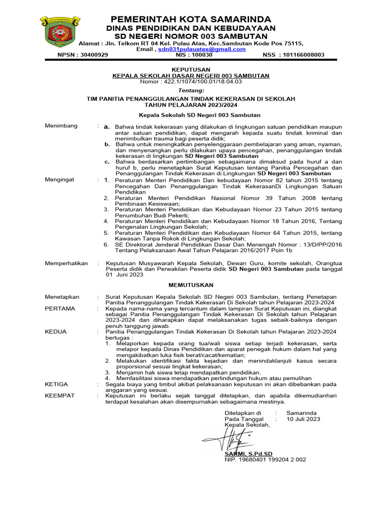 SK Panitia Sekolah Aman | PDF