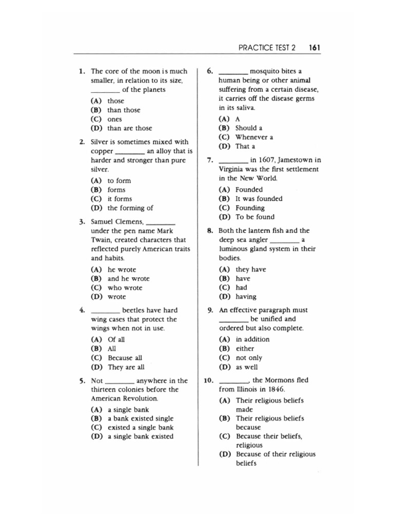 Toefl Grammar Practice Test 2 | PDF