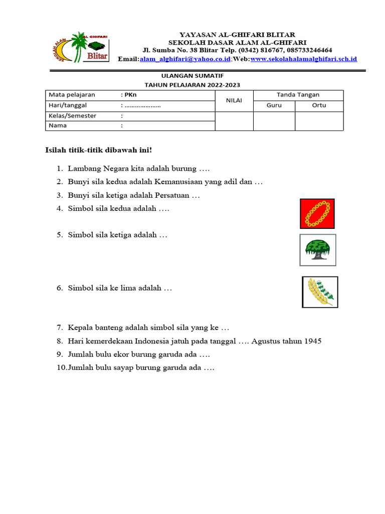 Soal Sumatif PKN Kelas 1 | PDF