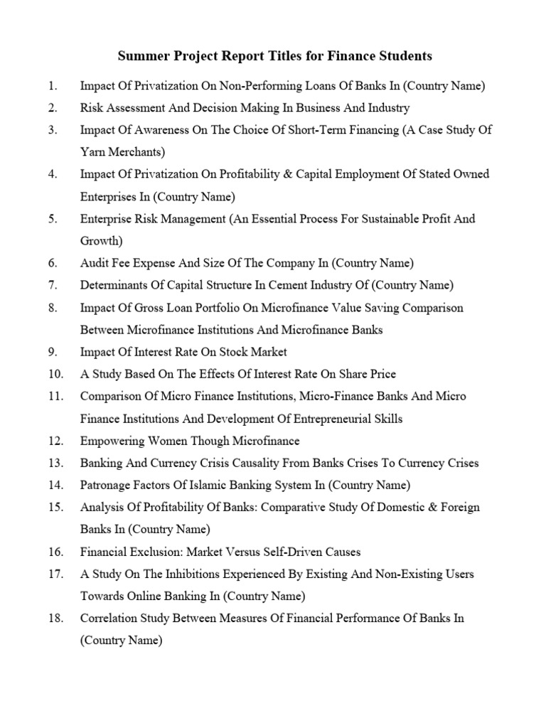 Summer Finance Students Project Report TITLES | PDF | Banks | Stocks