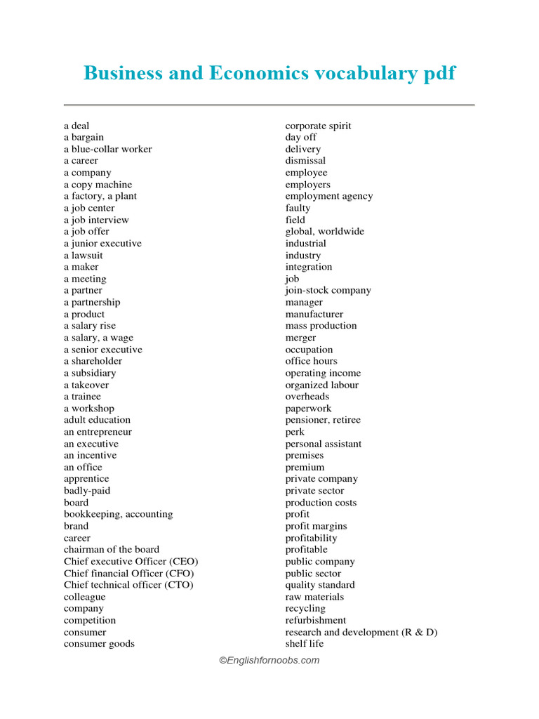 Business and Economics Vocabulary Guide | PDF | Employment | Business