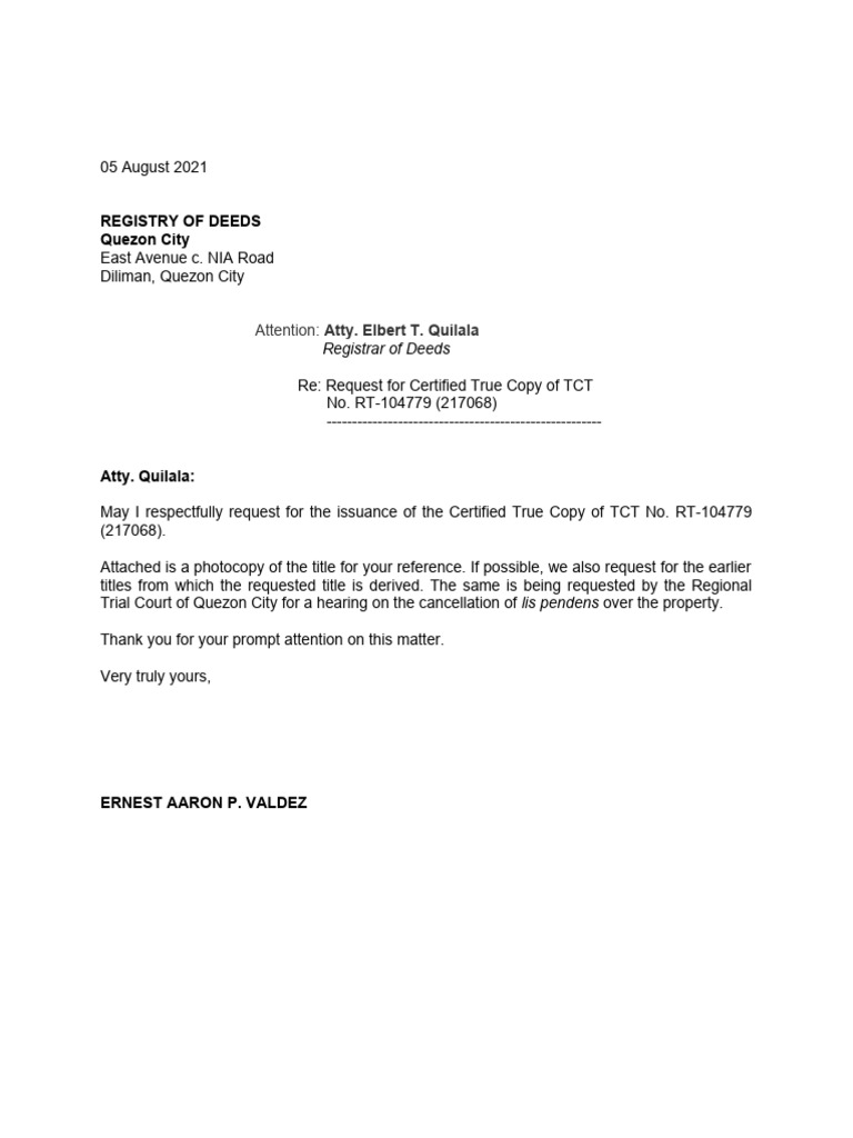 Request For CTC of TCT | PDF