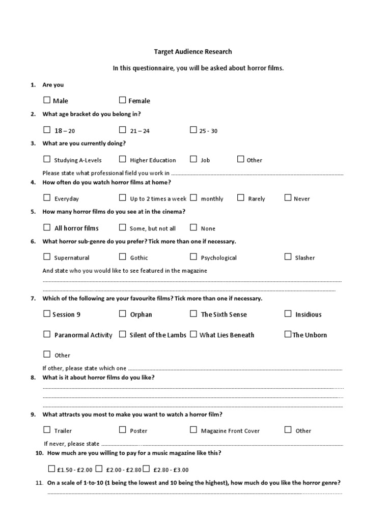 Horror Film Audience Survey Questionnaire | PDF