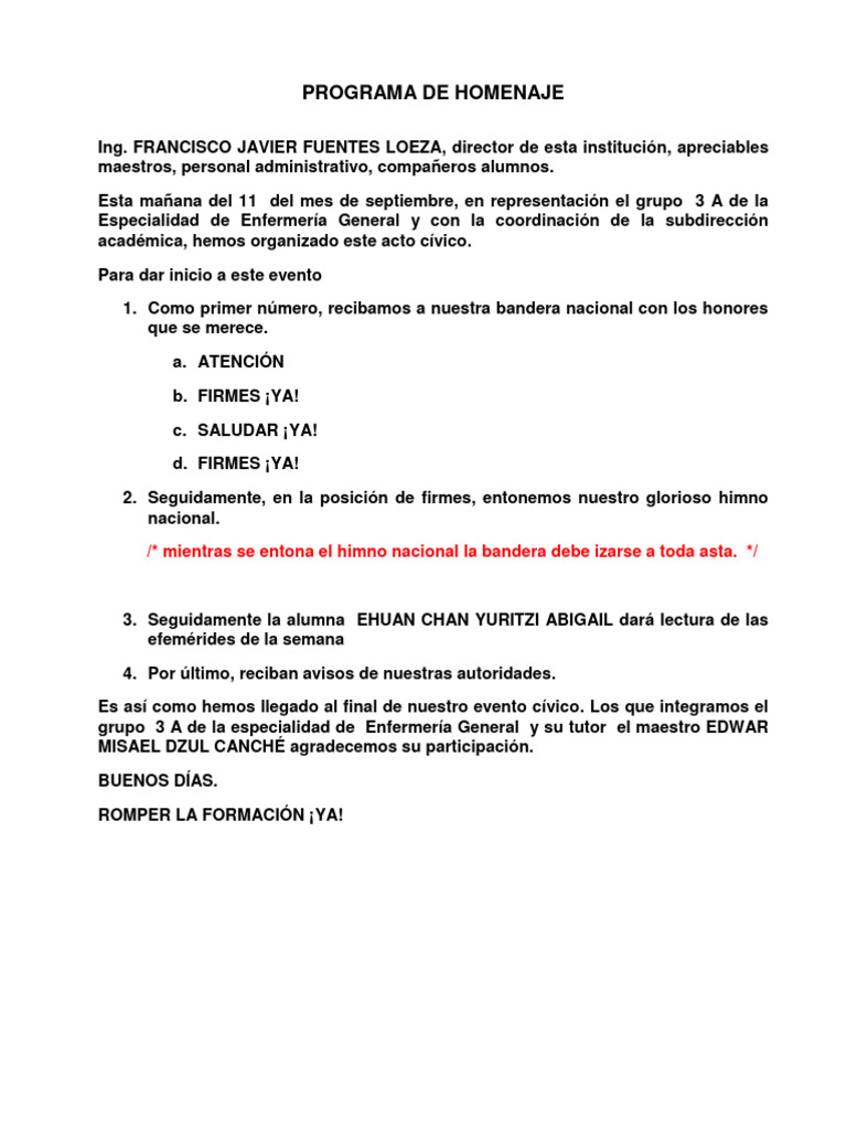 Programa de Homenaje 11 de Septiembre de 2023-1 | PDF