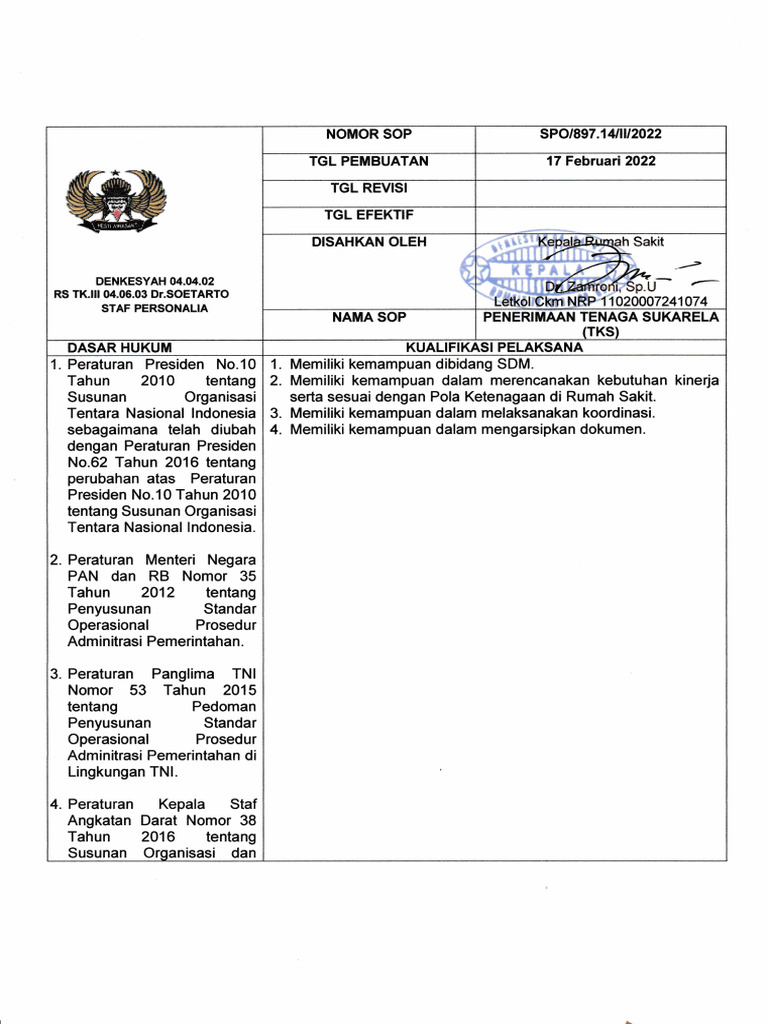 Sop Penerimaan TKS | PDF