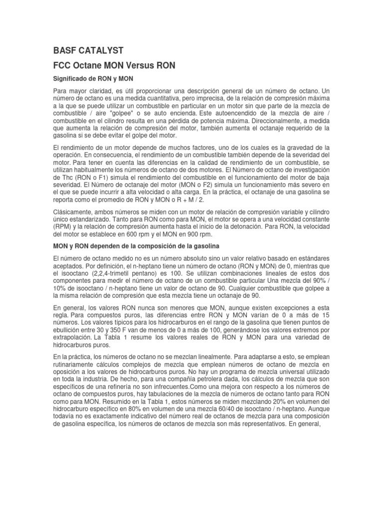 BASF CATALYST (FCC Octane MON Versus RON) | PDF