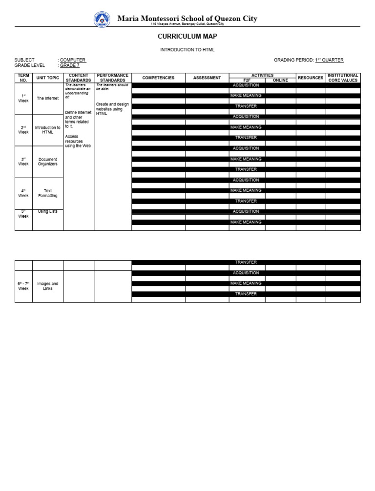 Curriculum Map Template Pdf Html World Wide Web 0935