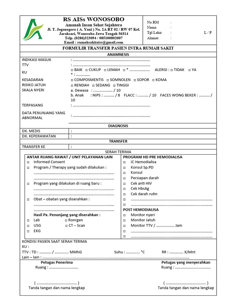 A Form Transfer Pasien Intra Rs | PDF