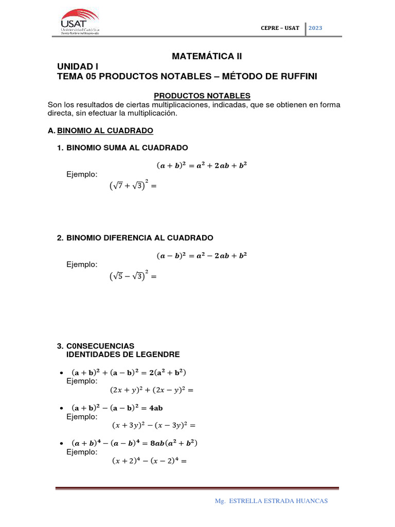 Productos Notables y Método de Ruffini | PDF | División (Matemáticas ...