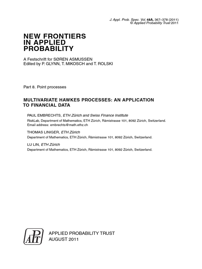 Multivariate Hawkes Processes An Application To Financial Data Pdf