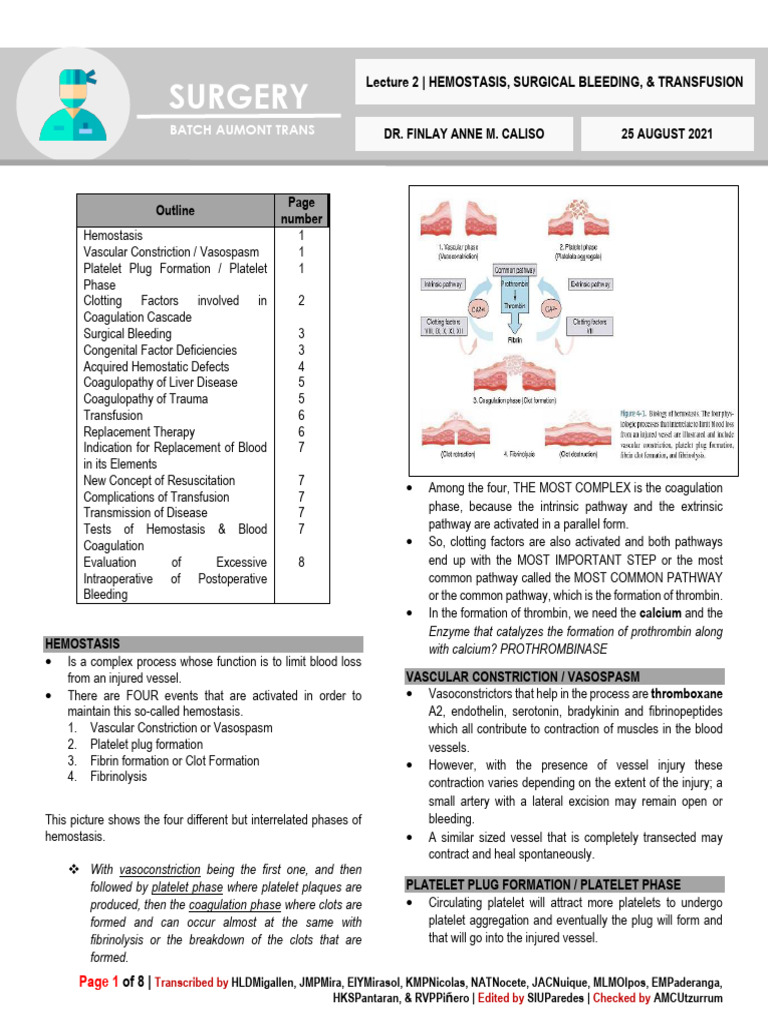 L2-SURG-Hemostasis, Surgical Bleeding, - Transfusion (Aug2521) | PDF ...
