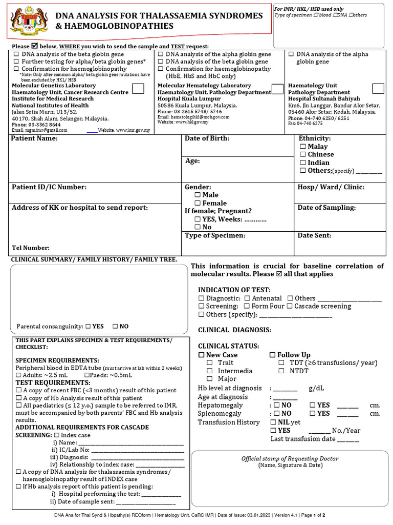 Thal - DNA Analysis Request Consent Form - Version 4.1 Issued 03 Jan ...