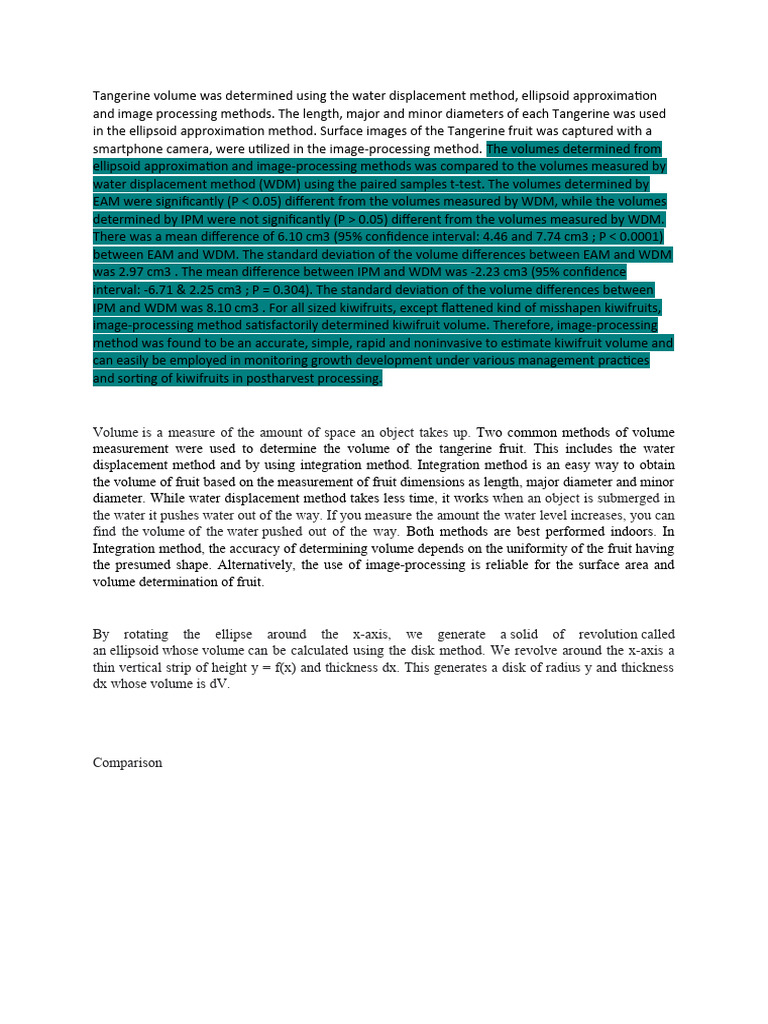 Tangerine Volume Was Determined Using The Water Displacement Method ...