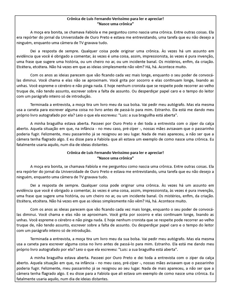 Nasce Uma CRÔNICA Luis Fernando Veríssimo | PDF