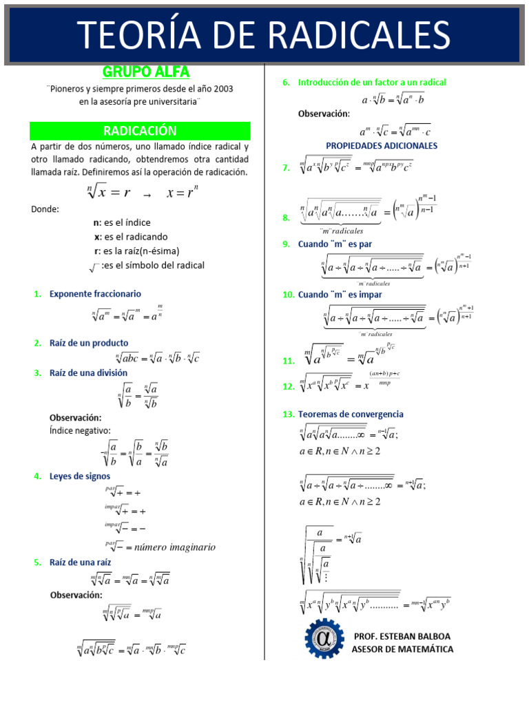 Teoría de Radicales-Formulario | PDF | Matemáticas