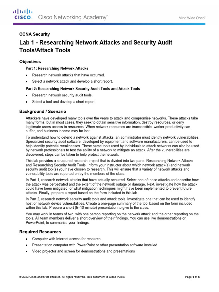 Lab 1 - Researching Network Attacks and Security Audit Tools | PDF | Security | Computer Security