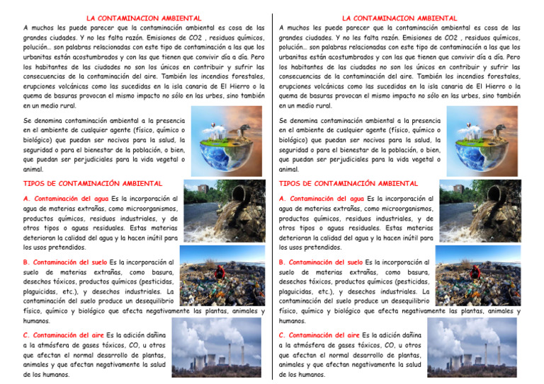 LECTURA DE LA CONTAMINACION AMBIENTAL Y CLASES | PDF | Contaminación | Residuos