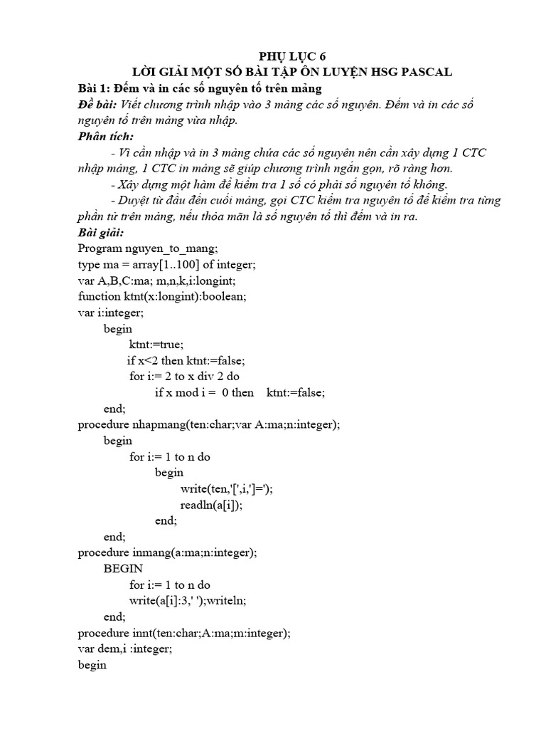 Phu Luc 6 - Bai Giai On HSG Pascal | PDF
