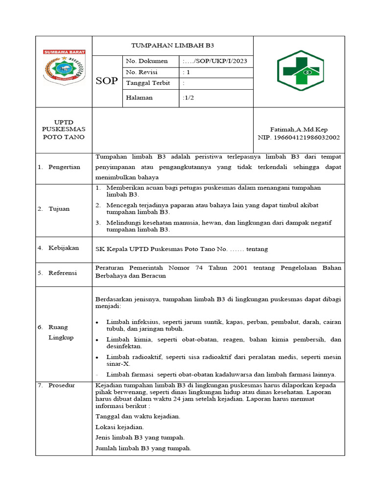 Sop Tumpahan Limbah B3 | PDF