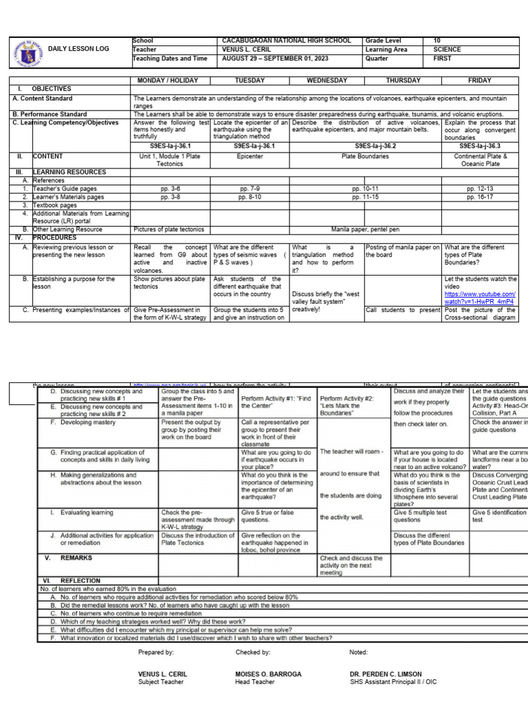 DLL Science 1Q G10 | PDF | Plate Tectonics | Earthquakes