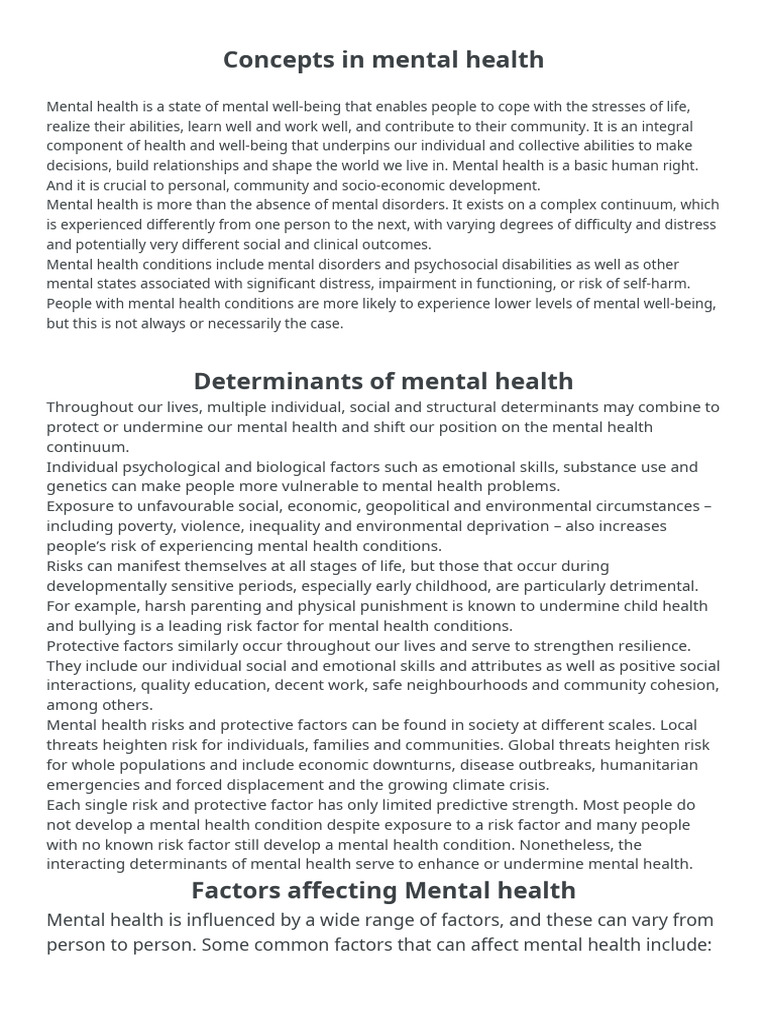 Concepts in Mental Health | PDF