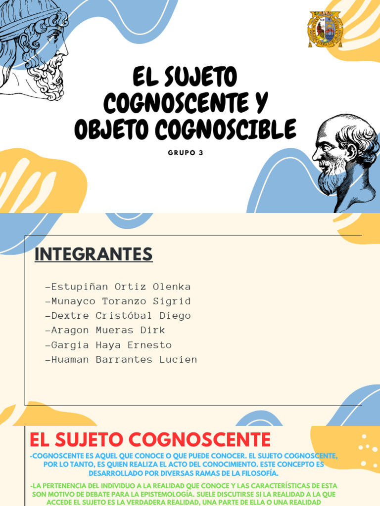 Grupo 3 EL SUJETO COGNOSCIENTE Y EL OBJETO COGNOSCIBLE | PDF ...