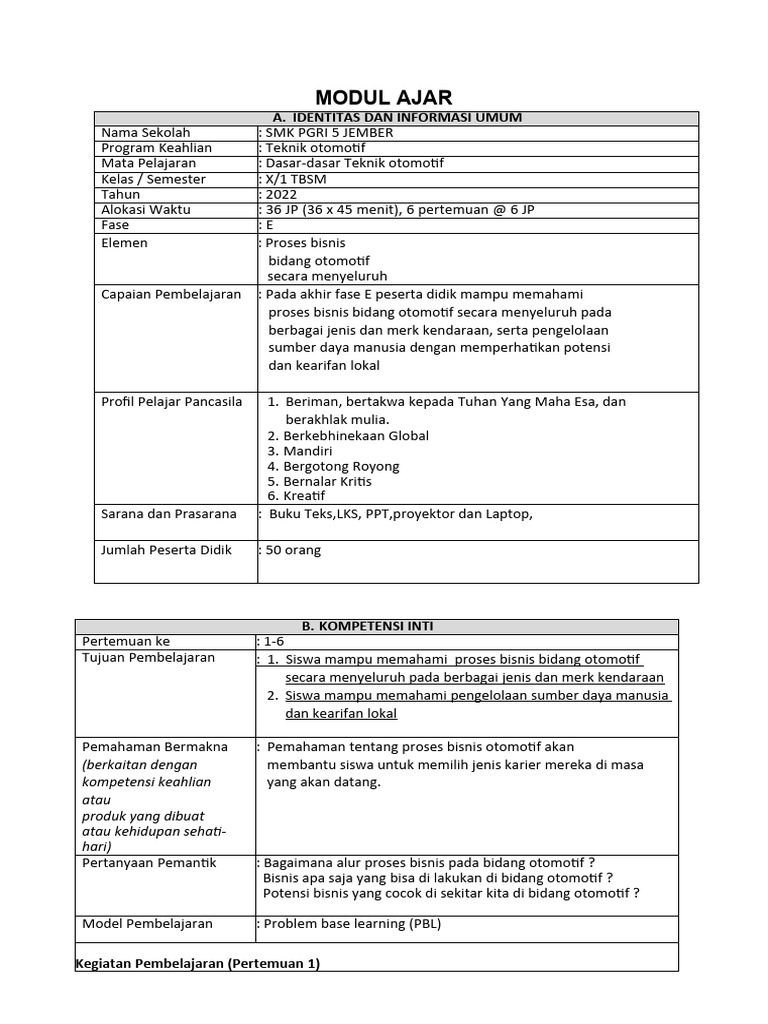 Modul DTO Elemen 1 X TBSM Pak Fauzi | PDF