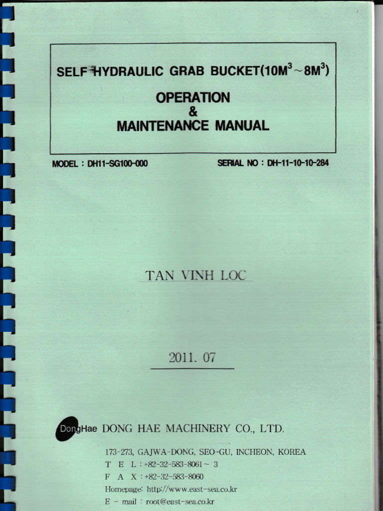10m³ Self Hydraulic Grab Bucket Manual | PDF | Battery Charger | Valve