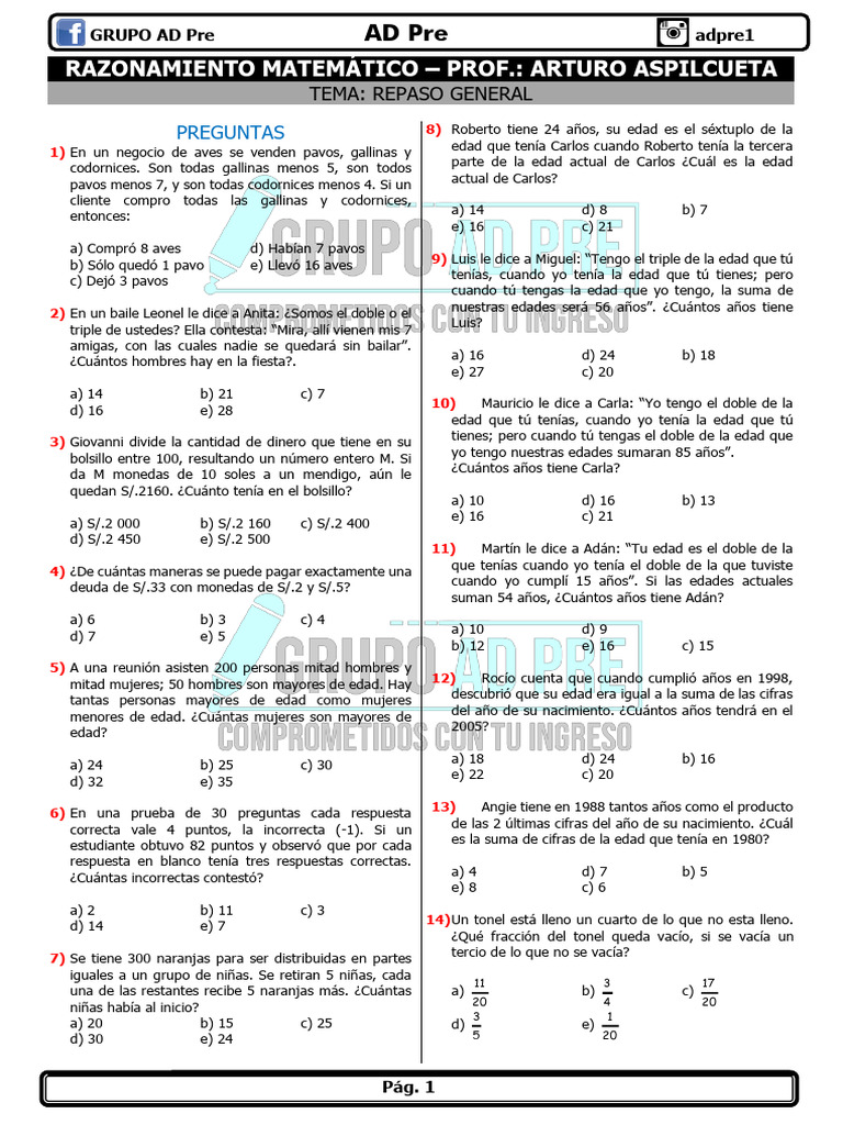 Raz. Mat. - Avanzado - 3 de Junio - Grupo Adpre | PDF