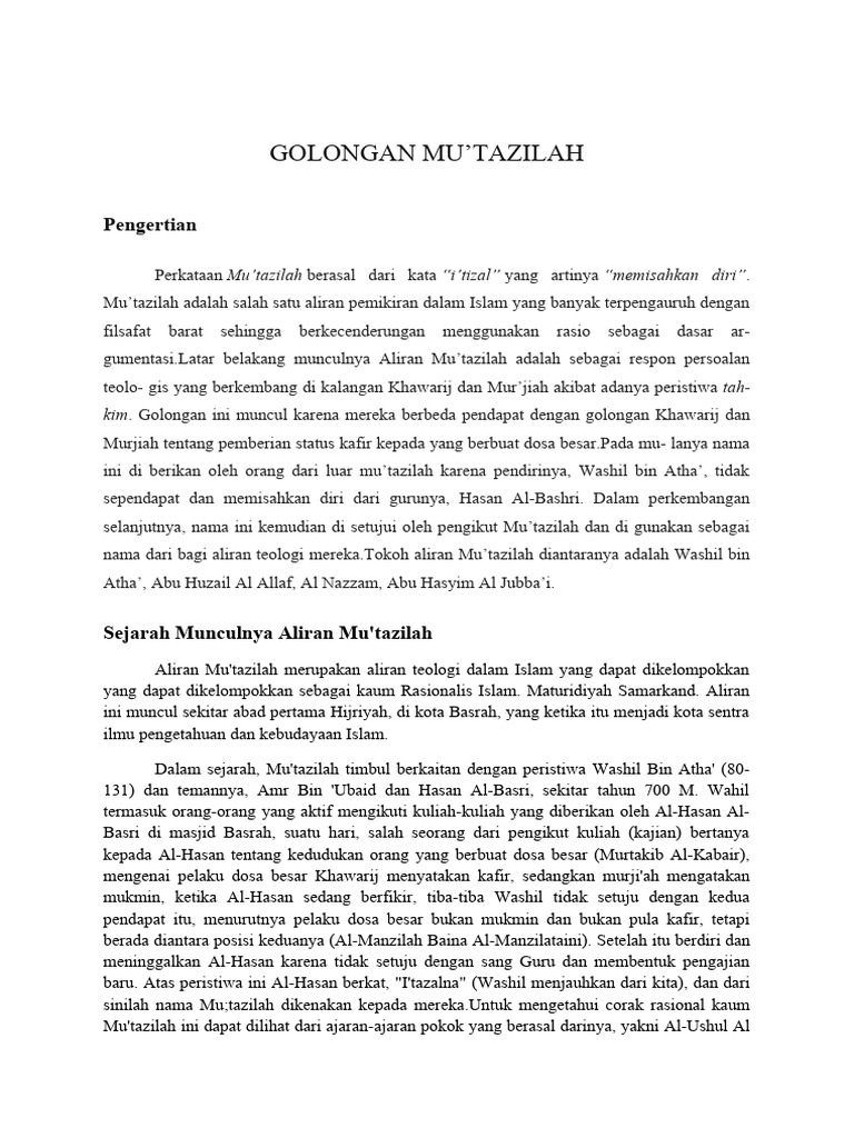 Sejarah dan Ajaran Mu'tazilah | PDF | Agama & Spiritualitas