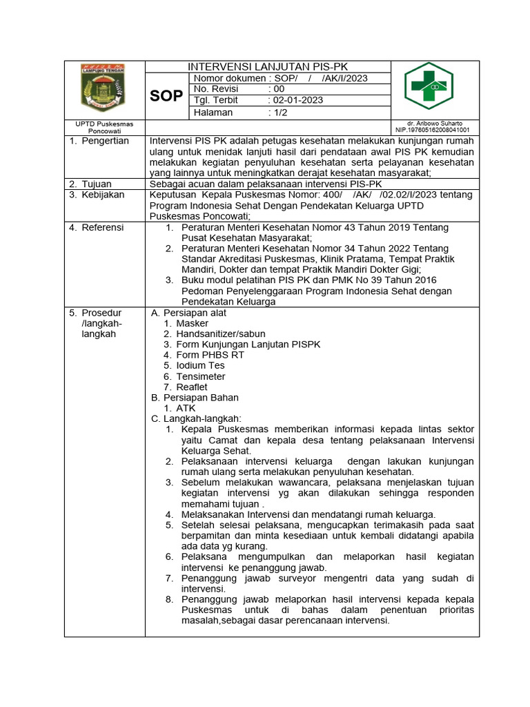 Sop Intervensi Lanjutan | PDF