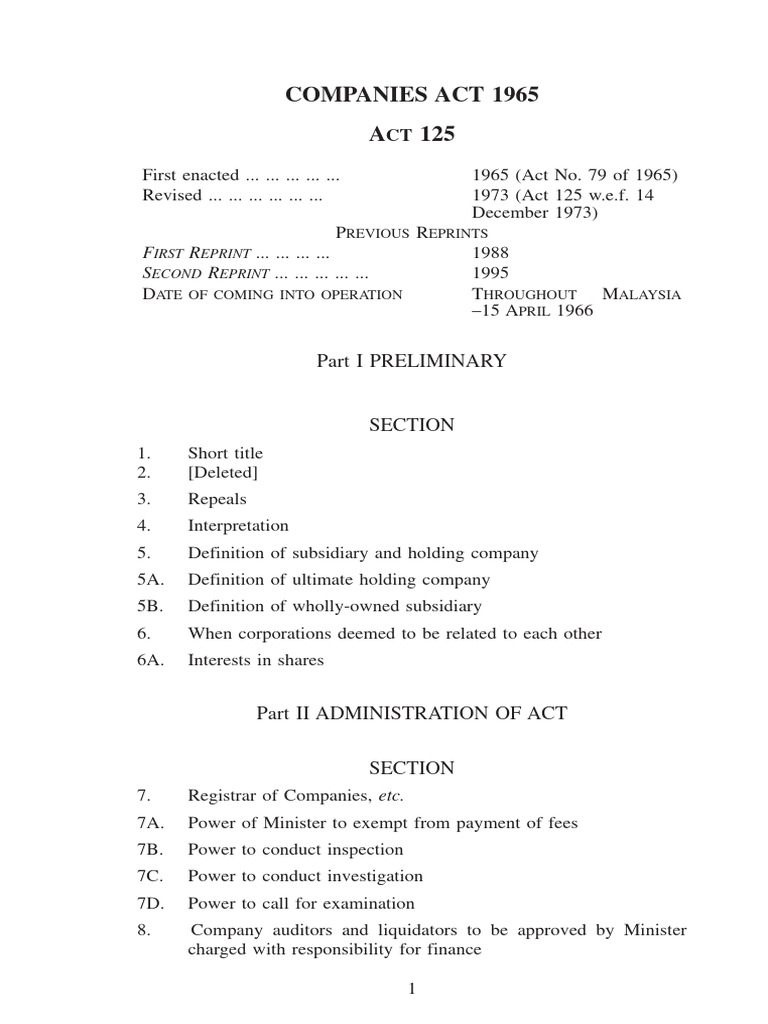Companies Act 1965 Overview | PDF | Liquidation | Private Law