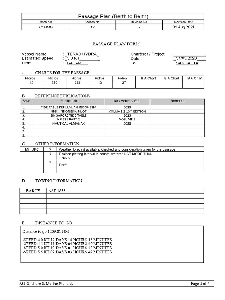 PASSAGE PLAN Batam To Sangatta | PDF | Watercraft | Shipping