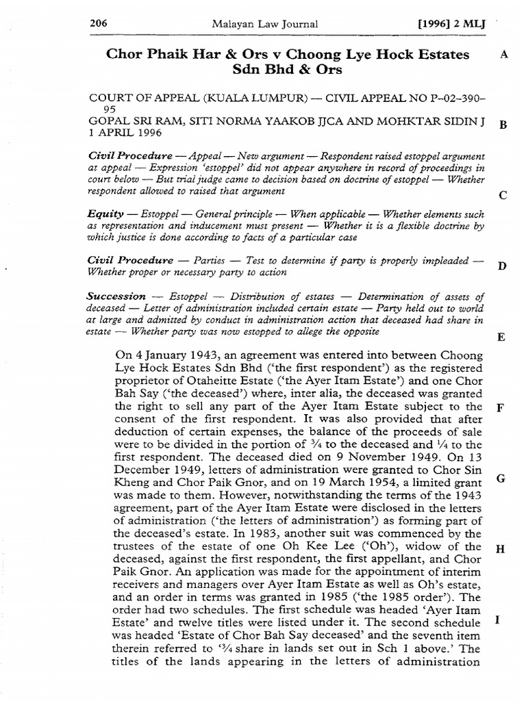 CHOR PHAIK HAR & ORS V CHOONG LYE HOCK ESTATES SDN BHD & ORS | PDF