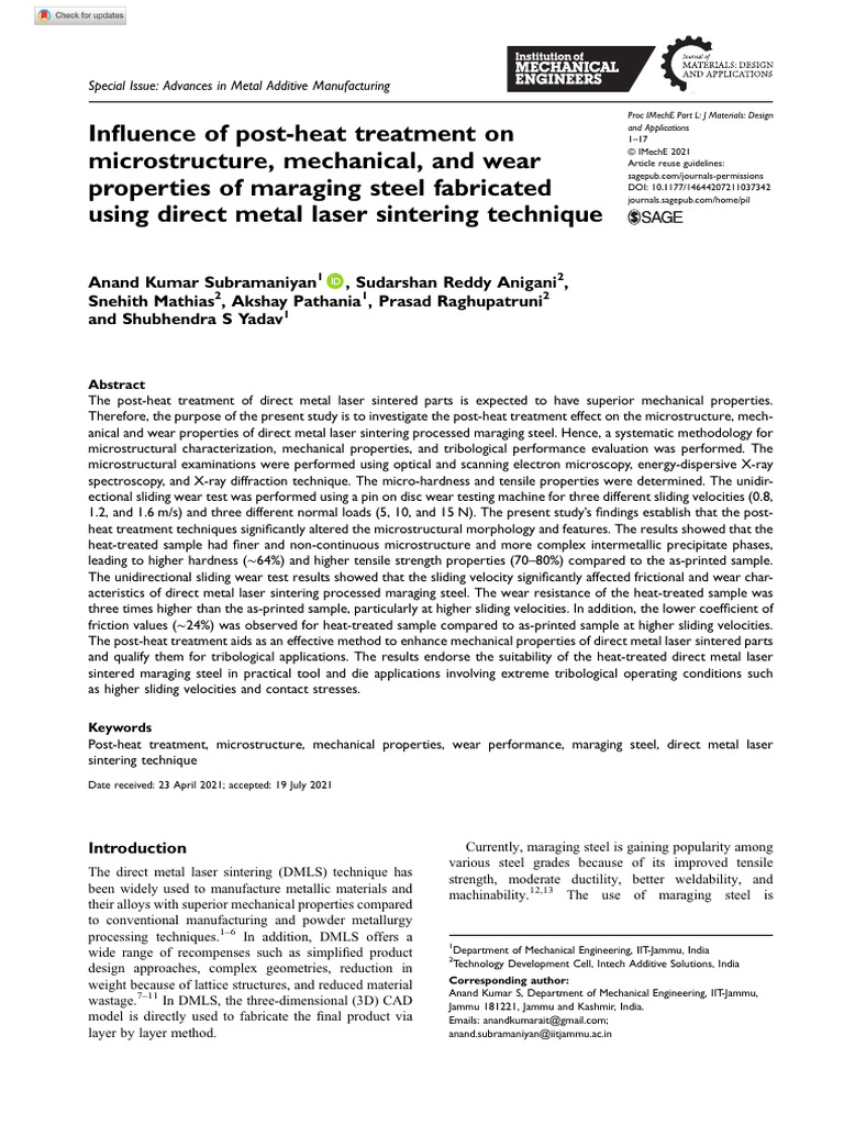 Influence of Post-Heat Treatment On Microstructure, Mechanical, and Wear Properties of Maraging ...