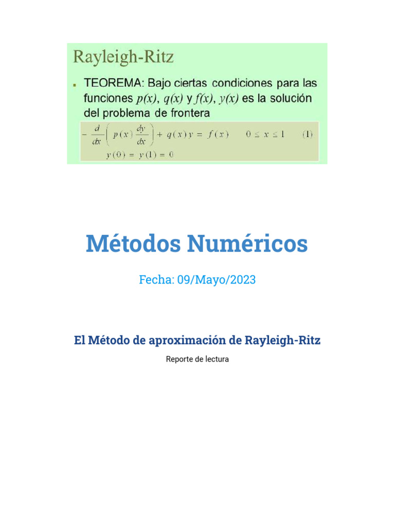 Rayleigh-Ritz, Reporte de Lectura | PDF | Ecuaciones | Matemáticas