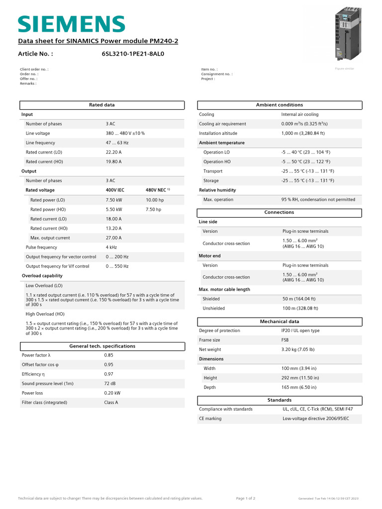 6SL3210 1PE21 8AL0 Datasheet en | PDF | Alternating Current | Electric ...