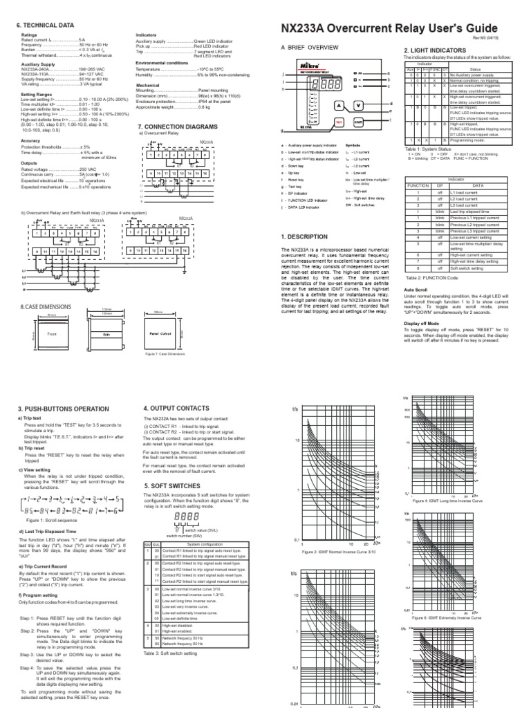 NX233A Overcurrent Relay Guide | PDF | Switch | Relay