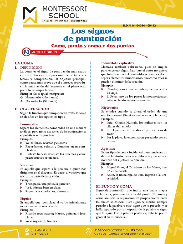 Gramatica - 2do - Montessori Schools - Los Signos de Puntuacion | PDF ...
