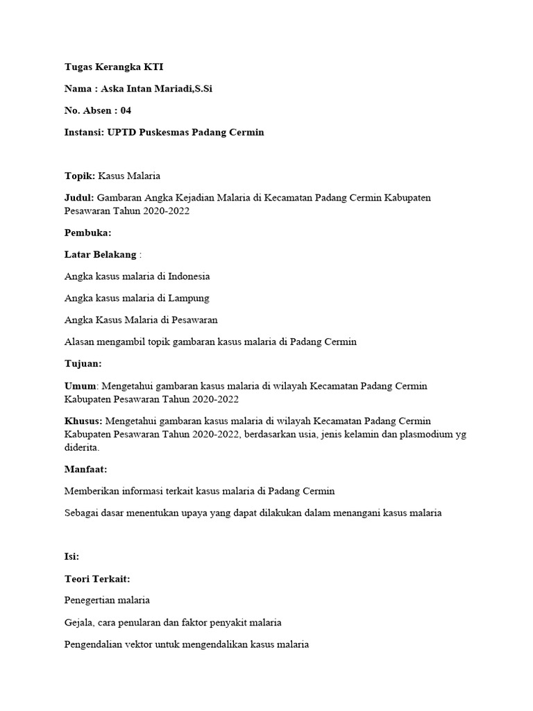 Tugas Kerangka KTI | PDF